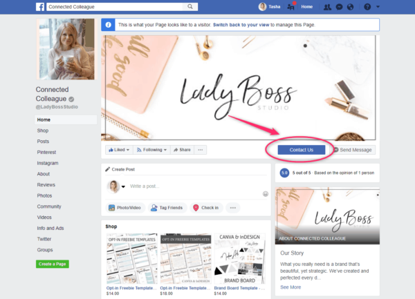 Facebook Business Page Call to Action Button - Lady Boss Studio Inc.